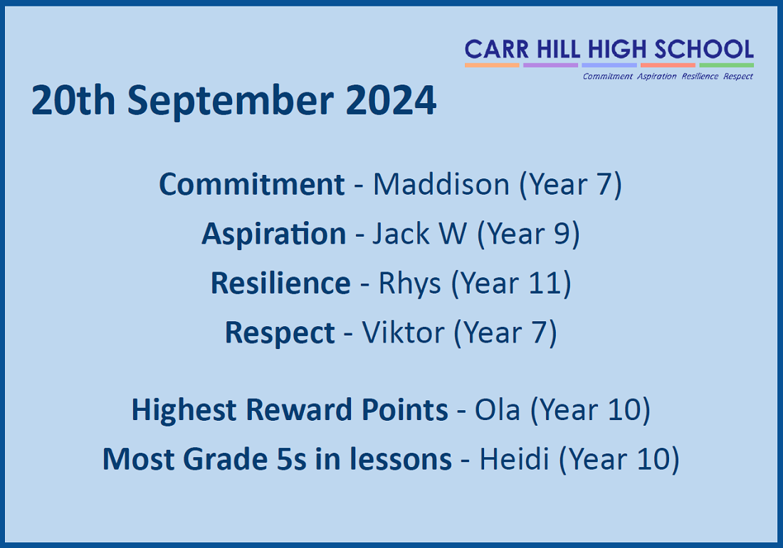 Rewards of the Week – Carr Hill High School